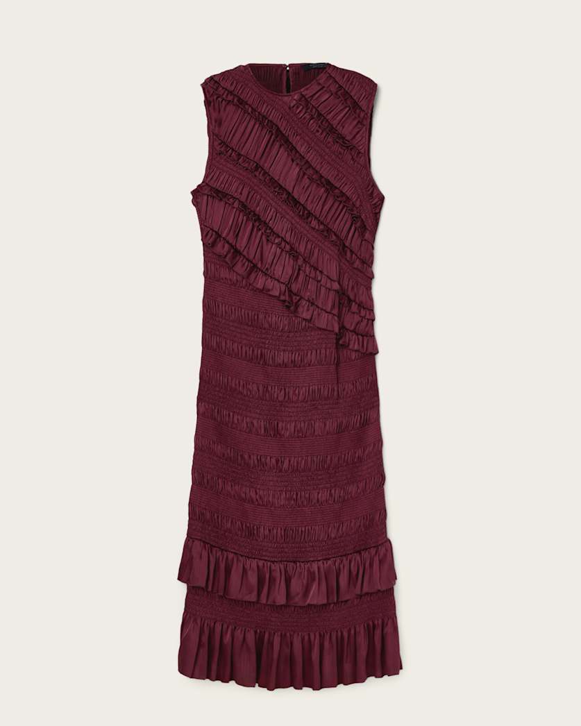 Nyla Ruffled Midi Dress TAWNY PORT RED | ALLSAINTS